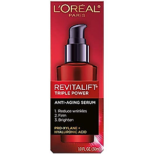 L'Oreal Paris Skincare Revitalift Triple Power Concentrated Face Serum Treatment with Hyaluronic Acid and Pro-Xylane, Hyaluronic Acid Serum, Anti-Aging Facial Serum to Repair Wrinkles, 1 oz