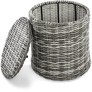 Elle Decor Vallauris Patio Outdoor Furniture Collection, Premium All Weather Wicker, Storage Side Table, Gray