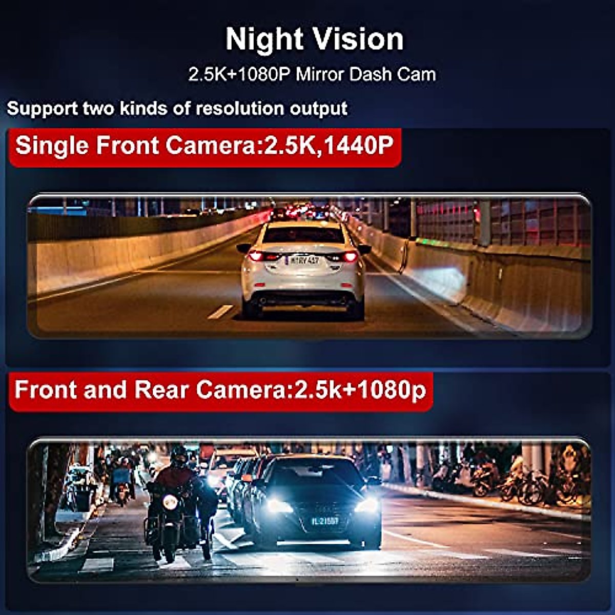 AmazeFan NT880 Mirror Dash cam Front 2K，12'' Touch Screen Dual Dash Camera, Driving Recorder WiFi,170° Wide Angle Night Vision Loop Recording, GPS Tracker, Free 64GB Card, Car Charger