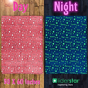 Glow in The Dark Throw Blanket, Super Soft Fuzzy Plush Fleece, Decorated with Stars and Words of Encouragement, Birthday Gift for Girls Kids Women Teens Grandkids Toddlers, Pink, 50" x 60"