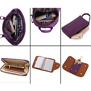 Dayfine 6-Pcs Handbags and Purses for Women Waterproof Nylon Tote Bags Shoulder Bag Backpack Wallet Zip Clutch Key Card Bag-Black