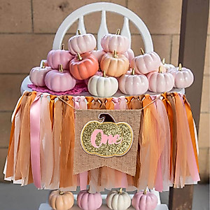 Gold Pumpkin Birthday High Chair Banner - Our Little Pumpkin Is Turning One HighChair Tutu Skirt Banner,Smash Cake Garland, 1st Birthday Photo Backdrop (Pumpkin TUTU)