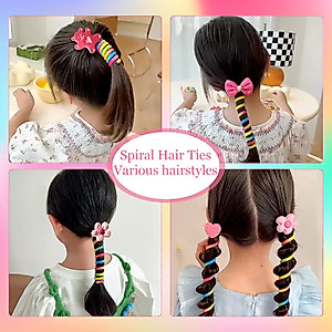 Colorful Telephone Wire Hair Bands Bowknot Braided Flower Telephone Cord Hair Ties Ponytail Holder Phone Cord Spiral Hair Ties for Kids (Colorful)