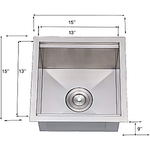KINGO HOME 15x15 Inch Stainless Steel Small Undermount Bar Sink, Prep Sink Workstation Drop In RV Bar Sink 16 Gauge Ledge Kitchen Single Bowl Kitchen Wet Bar with Accessories