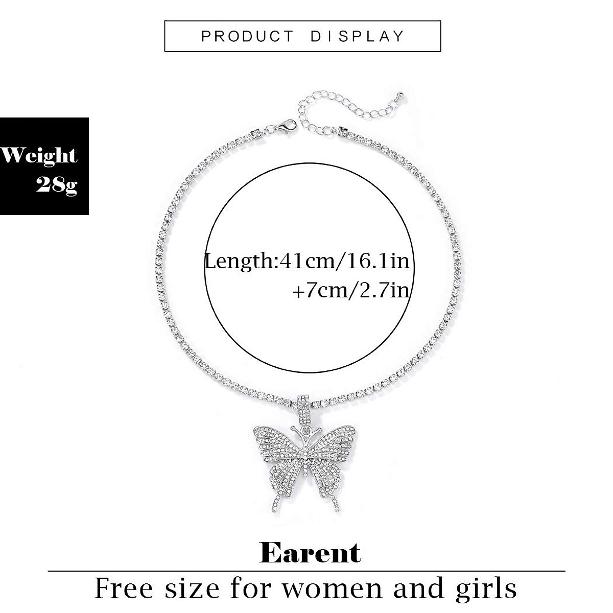 EARENT Rhinestone Butterfly Choker Necklace Crystal Butterfly Pendant Necklaces Chain Sparkly Neck Jewelry for Women (A-Silver)