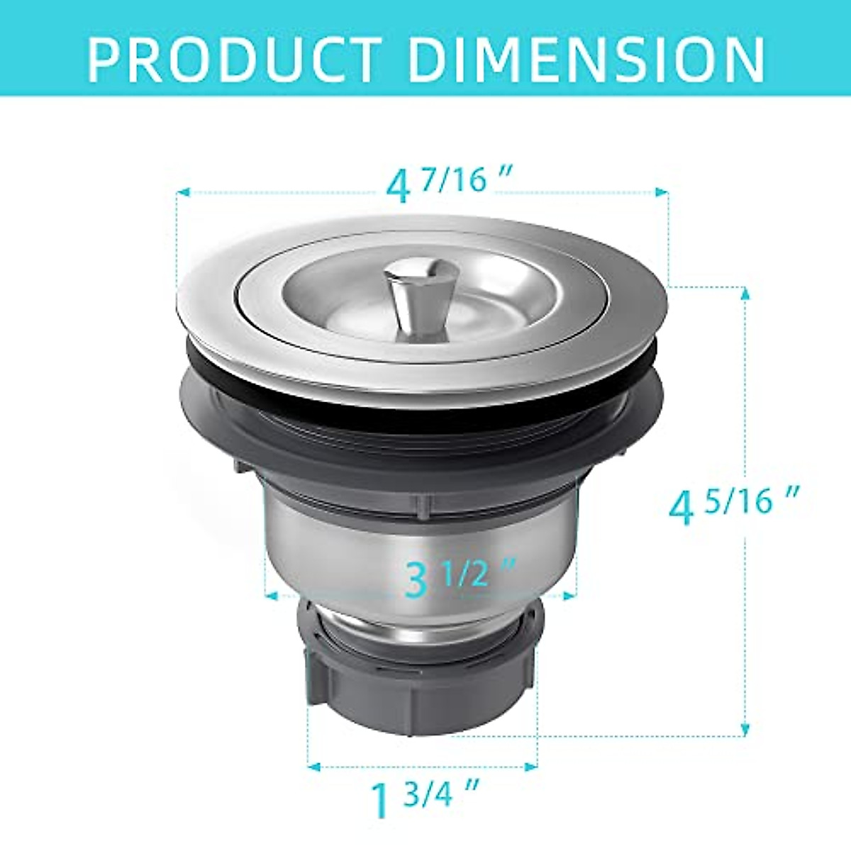 GETPRO Kitchen Sink Drain Strainer 3-1/2 Inch Sink Strainer Assembly Kit 304 Stainless Steel Removable Deep Waste Basket and Sealing Lid Kitchen Sink Drain Assembly Kit for Standard Kitchen Sink