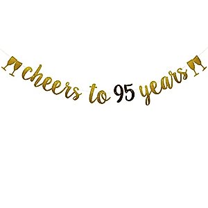 Cheers to 95 Years Banner,Pre-Strung,Gold and Black Glitter Paper Party Decorations for 95th Wedding Anniversary 95 Years Old 95TH Birthday Party Supplies Letters Black and Gold Betteryanzi