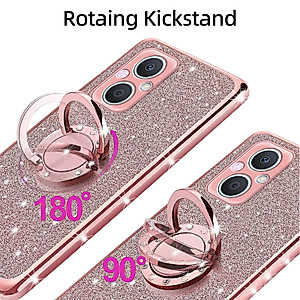 KuDiNi for N20 Phone Case, OnePlus Nord N20 5G Case for Women Cute Glitter Crystal Soft Clear Tpu Luxury Bling Protective Cover with Kickstand Strap for OnePlus Nord N20 5G (Glitter Rose)