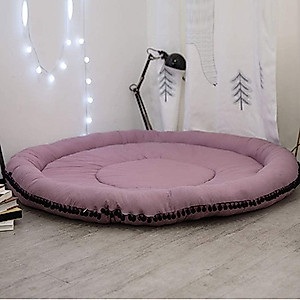 Lacomfy Baby Girl Play Mat Round Nursery Rug Play Mat for Baby Kids Crawling Cushion, Baby Floor Mat for Kids Playroom Nursery Decor, Baby Crawling Mat Kids Playmat for Infants Toddlers, 53in Pink