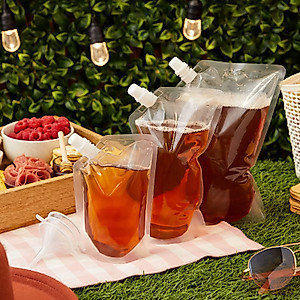 Stockroom Plus 30 Pack Reusable Adult Plastic Drink Pouches with Funnels for Juice, Soda, Liquor (8, 16, 32 Ounces)