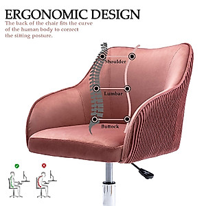 CAELUM Cute Pink Desk Chair for Teen Girl Kids, Home Office Computer Desk Chairs with Wheels and Arms, Comfy Velvet Fabric Swivel Rolling Task Chair Vanity Chair for Makeup Room, Bedroom, Living Room