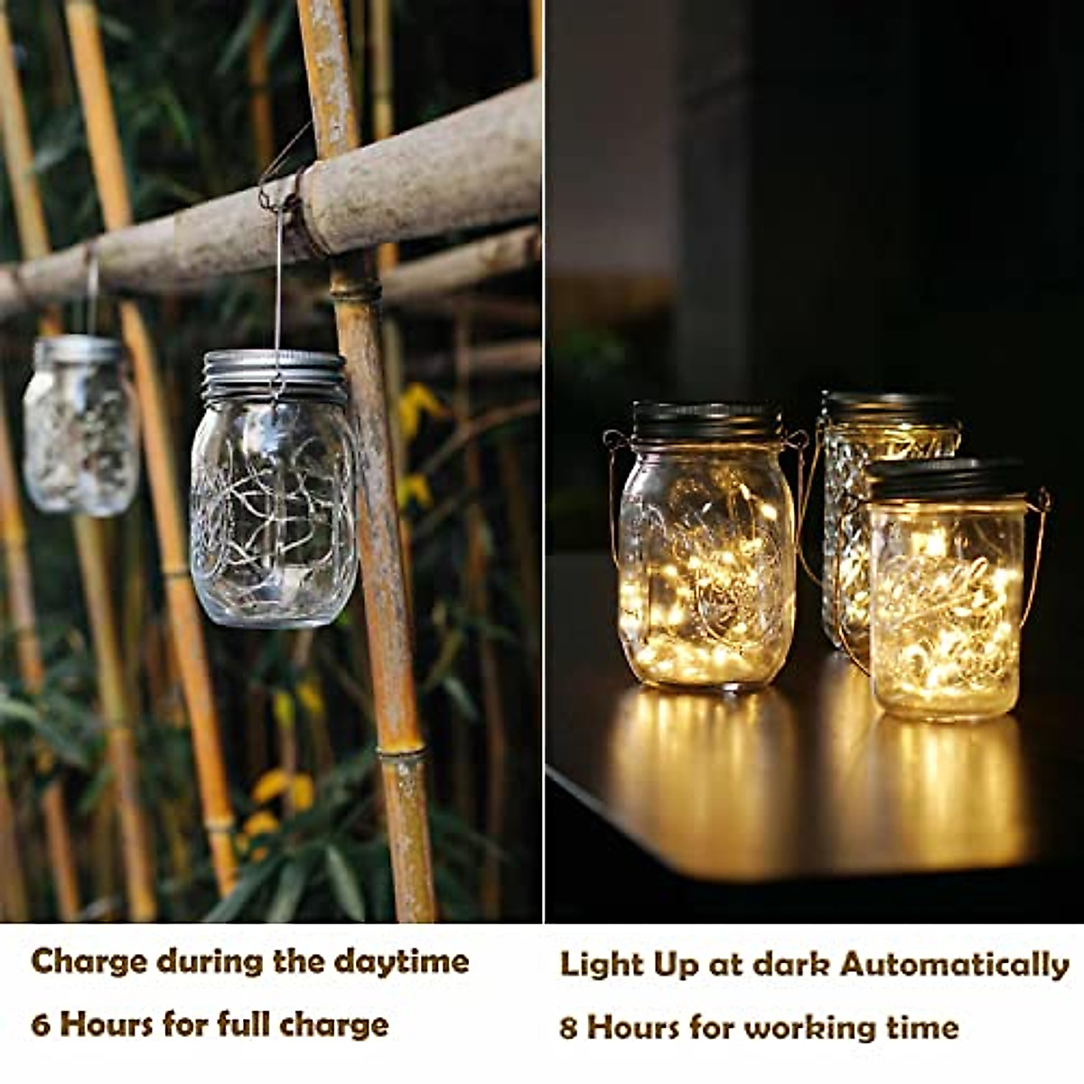 Decorman Solar Mason Jar Lid Lights, 6 Pack 20 LED Waterproof String Fairy Star Firefly Jar Lids Lights for Patio Garden Yard Lawn Party Wedding Christmas Decoration(Jars & Hangers Not Included)