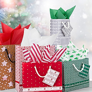 Blisstime Christmas Tissue Paper Gift Wrapping Paper, 200 Sheets, 13.5" X 19.5", White, Red, Green, Red Stripe, Christmas Trees Design