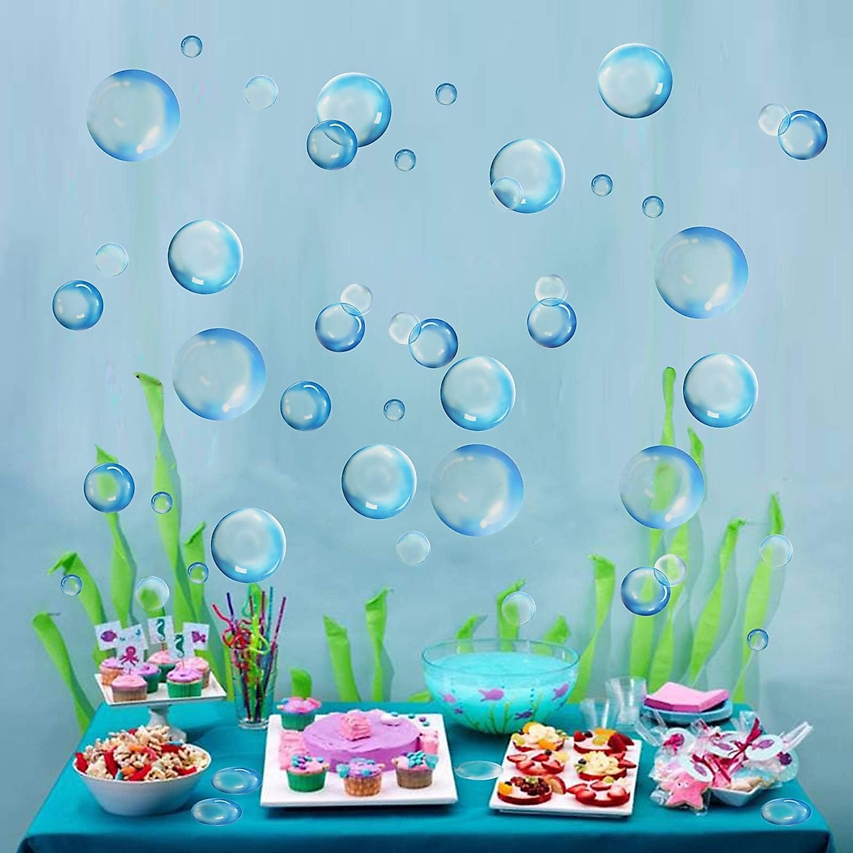 Blue Bubble Gadget Cutout Mural Sticker Background Home Decor Party Decoration for Ocean Coral Reef Mermaid Under The Sea Poolside Home Bath Kid's Bedroom Playroom Wedding Birthday Party Baby Shower