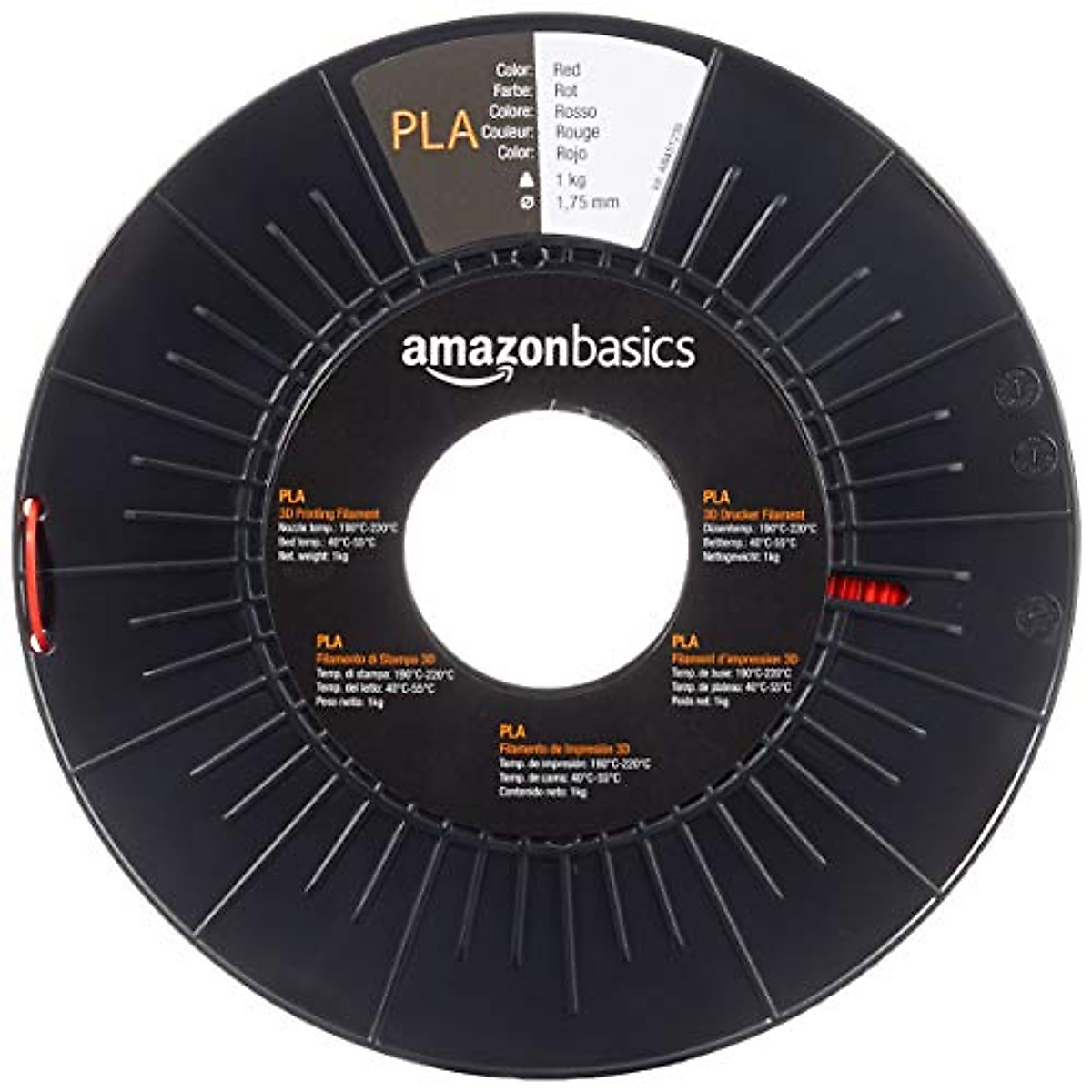 Amazon Basics PLA 3D Printer Filament, 1.75mm, Red, 1 kg Spool