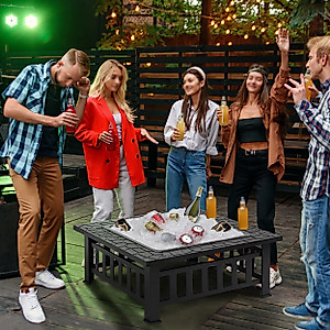 Yaheetech 34in Fire Pit Table Outdoor Wood Fire Pits Fire Pits for Outside Patio Square Steel Stove with Mesh Screen, Waterproof Cover & Poker for Bonfire Camping