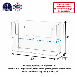 Marketing Holders Post Card Holder Wall Mount Clear Acrylic 6" Single Pocket Showcase Booklet Informational Pamphlet Leaflet Printed Material Literature Display