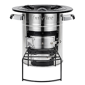 Onlyfire Rocket Stove Outdoor Portable Wood Burning Camp Stove, Large Stainless Steel Camping Stove for Outside Cooking Survival Campfire Patio Backyard Gathering 12.7 x 12.7 x 11.4 Inch