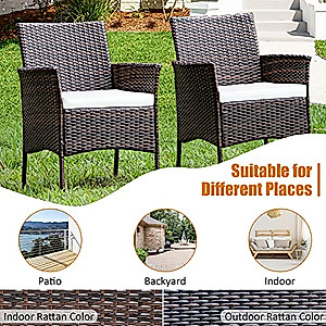 Tangkula 2 Pieces Patio Wicker Chair, Outdoor PE Rattan Armchairs with Removable Cushions, Patio Dining Resin Wicker Chairs for Garden, Poolside, Lawn, Porch and Backyard (Mix Brown)