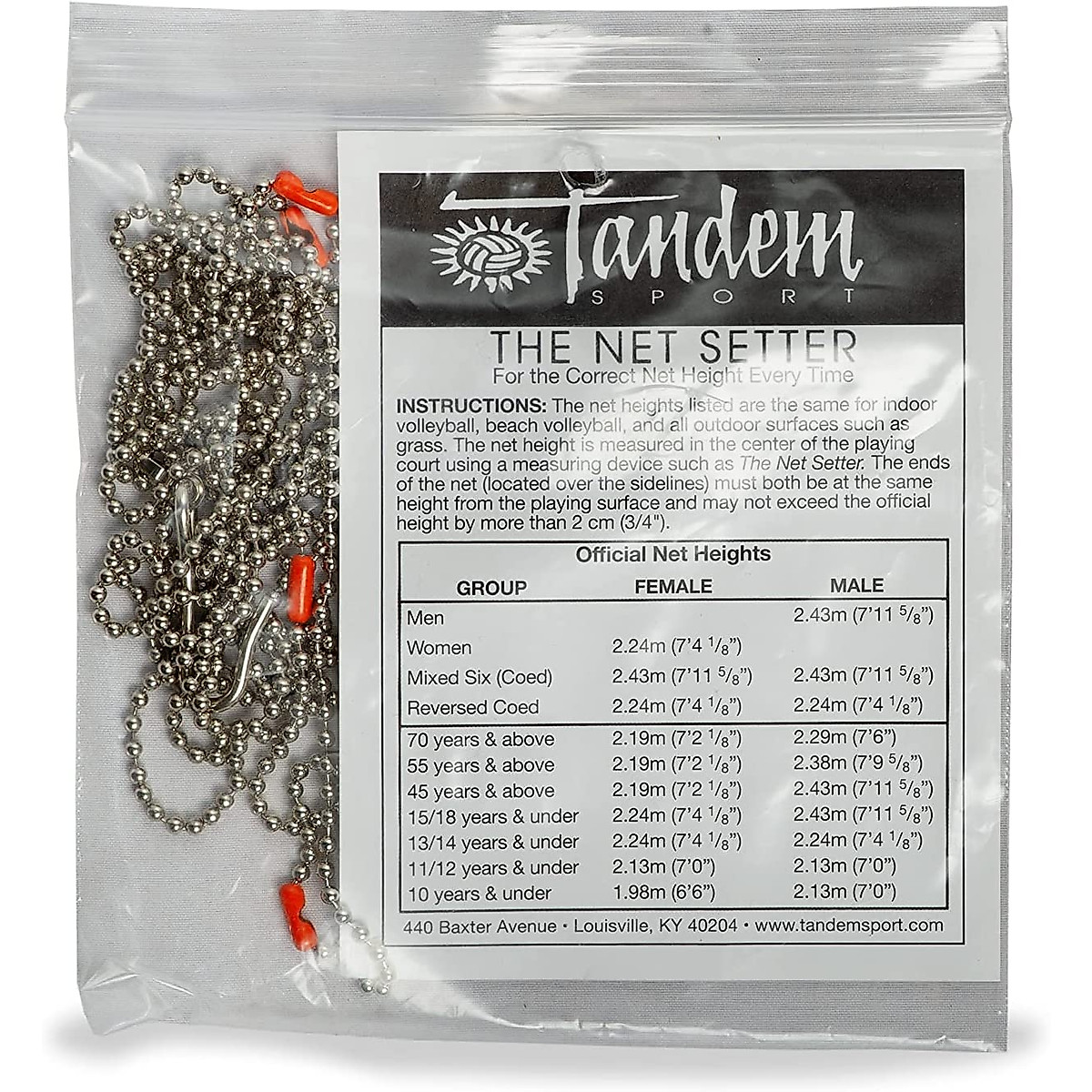 Tandem Sport Volleyball Net Setter - Volleyball Net Measure Chain - 4 Pre-Set Net Heights for Men's, Women's, Coed, and Junior Volleyball - Volleyball Referee Equipment