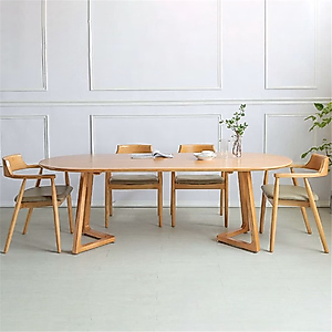 NIUYAO Modern Solid Oval Table with Double Pedestal, Natural Wood Simplicity Classic Pine Tabletop Furniture for Dining Room Kitchen Leisure Coffee Table -63" L x 27.5" W x 29.5" H