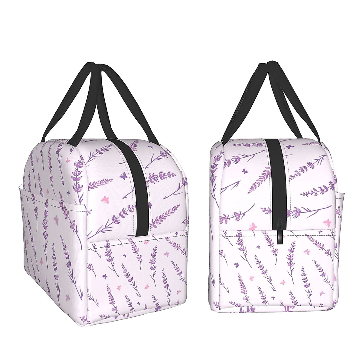 Lavender Field Purple Butterfly Lunch Box Travel Bag Picnic Bags Insulated Durable Shopping Bag Back To School Reusable Waterproof Bags For Man Woman Girls Boys