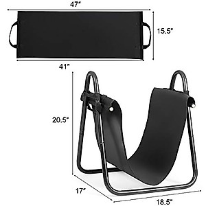 Goplus Firewood Log Holder with Canvas Tote Carrier, Heavy-Duty Firewood Storage Holders Log Bin, Indoor Outdoor Fire Logs Stacker Basket with Kindling Wood Stove Accessories Handle