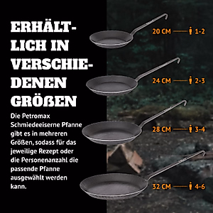 Petromax Wrought Iron Skillet, Long Handle Pan Conducts Heat Evenly, Indoor/Outdoor Camping Cookware for Campfire or Home Kitchen Use, Stove to Table Serveware, 20.8"