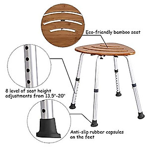 Goplus Bamboo Bath Seat, Waterproof Bathroom Shower Seat,Spa Massage Chair, Triangular Fanshaped with Slip-Resistant Rubber Bathroom Organizer, Weight Capacity: 350 Lbs