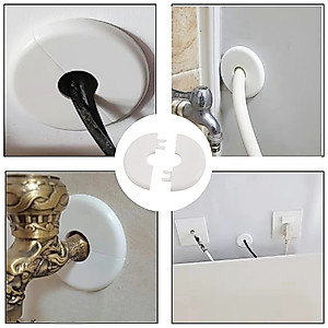 Rrina 4Pcs 0.67in/17mm White Plastic Wall Split Flange Round Escutcheon Plate Cover