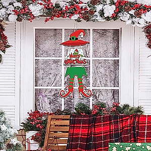 Reversible Witch Halloween Decor/Christmas Decorations for Home Indoor Outdoor, 25×10 inch Wooden Happy Halloween Wall Porch Door Sign Hanging Decor, Merry Grinchmas Door Decor Xmas Holiday Decoration