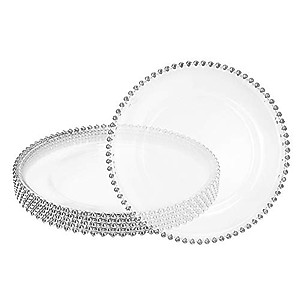 USA Party Flower Elegant Clear Acrylic Charger Plate with Bead Rim, Set of 12 (12.5 inch) (Silver)
