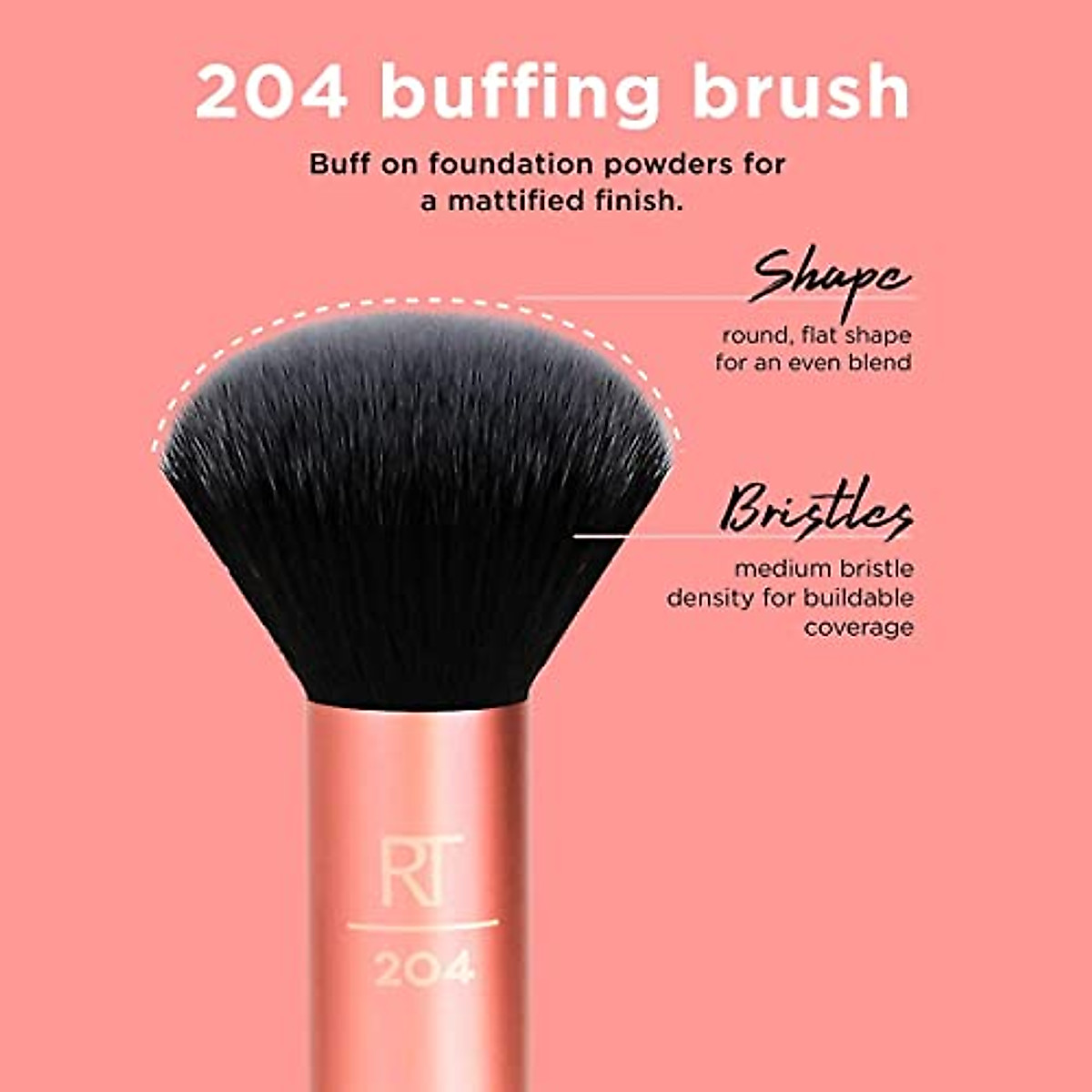Real Techniques Flawless Base Brush Set With Ultra Plush Custom Cut Synthetic Bristles and Extended Aluminum Ferrules to Build Coverage for Every Makeup Application Need, Orange, 5 Piece