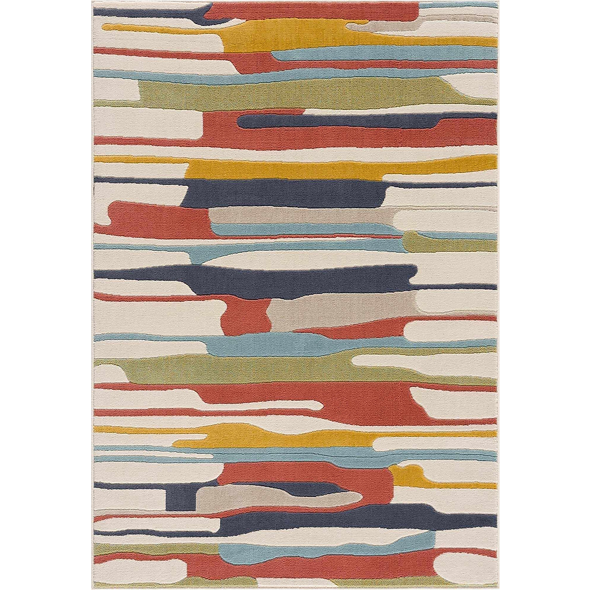 Hauteloom Southfields Modern Farmhouse Contemporary Door Mat Multicolor Small Area Rug - Colorful Rainbow Striped Modern Rug Carpet - Red, Yellow, Blue, Green - 2' x 3'