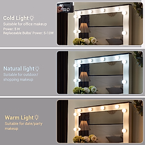 JXQTLINGMU 43" Makeup Vanity Desk with Mirror and Lights, Farmhouse Vanity Dressing Table Set with 3 Drawers & 2 Cabinets, Stool Included, Bedroom, Off White