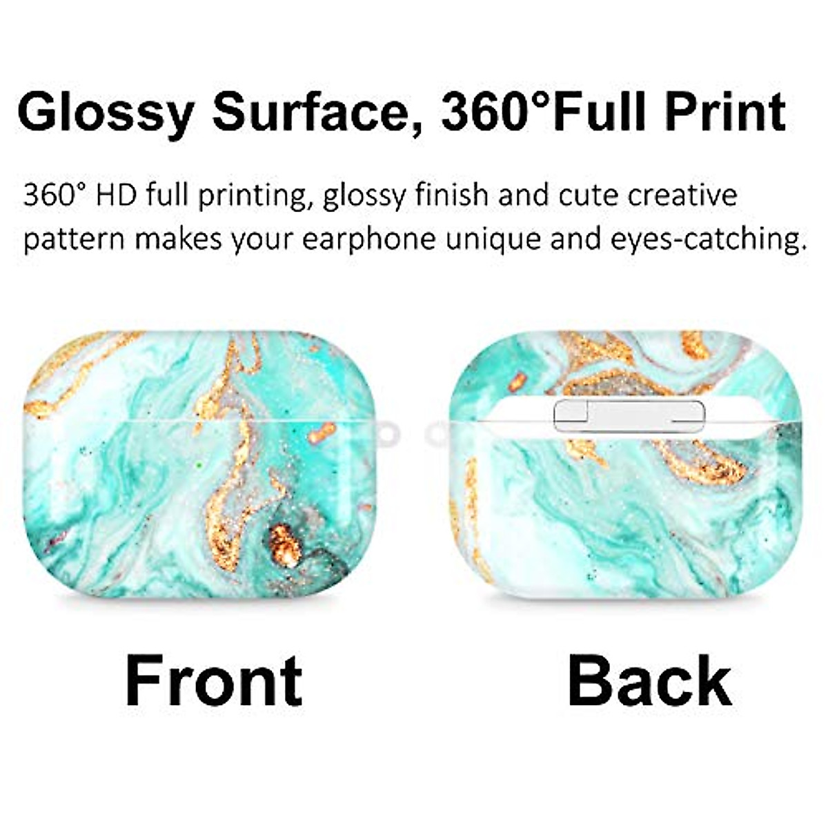 A-Focus Compatible with AirPods Pro Case Marble, Blue Green Marble Texture Smooth IMD Design Series Shock Proof Flexible Slim TPU Cover Case with Carabiner for AirPods Pro Glossy Blue Green