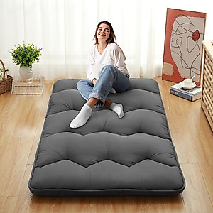 LULUWAY Japanese Futon Mattress, Twin Size Foldable Japanese Style Floor Mattress Roll Up, Tatami Mat, Camping Mattress Pad, Dark Grey