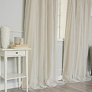 Best Home Fashion Lace Overlay Thermal Insulated Solid Blackout Curtains - Stainless Steel Nickel Grommet Top - Beige - 52" W x 84" L - (Set of 2 Panels)