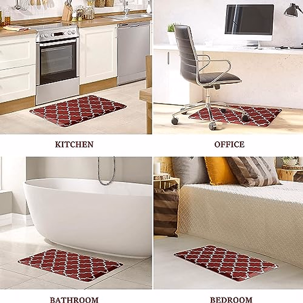 VRINO 3/4 Inch Thick Kitchen Mats ， Non Slip, Washable,Absorbent Kitchen Mat Cushioned Anti Fatigue Rug ， for House Sink Office,Red-17.3×29""