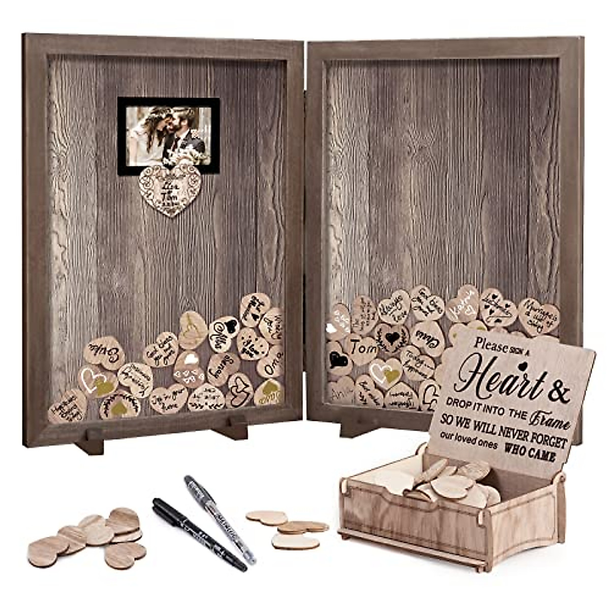 Y&K Homish Guest Book for Wedding Alternative Rustic Wedding Decorations for Reception Wedding Signs Guest Book with Pen 160 Blank Wooden Hearts