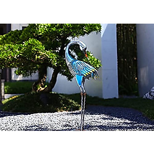 TOMBABY Solar Metal Garden Preening Crane Statue Metal Heron Outdoor Decor, Yard Art Bird Decoy for Backyard Pond
