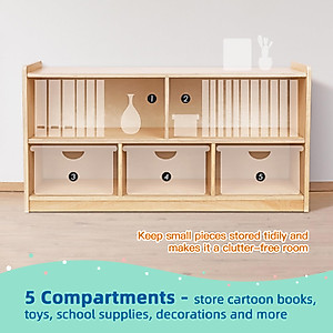 OOOK Montessori Shelf 5-Section Wooden Storage Cabinet, 2-Shelf Toy Organizers and Storage, Kids Classroom Organizer, Playroom, Daycare and Preschool