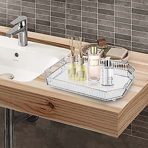 Decorative Tray, Mirror Tray for Perfume Organizer, Makeup Tray with Metal Handle for Bathroom,Countertop,Bedroom, 9.8"x13.7"x1.5"