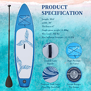Inflatable Paddle Board,6 Inches Thick Paddle Boards for Adults, Stand Up Paddle Board with Surfboard Accessories for Surfers of All Skill Levels(Blue)