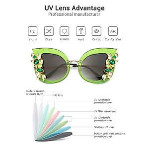 Slocyclub Jeweled Sunglasses, Funky Butterfly Shaped Sunglasses, Oversized Rhinestone Sunglasses for Women with UV400 Protection