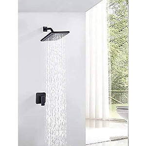 Shower Head GGStudy 8 inch Square Rain Stainless Steel High Pressure Oil Rubbed Bronze Shower Heads Rainfall Bath Shower Self-cleaning Silicone Nozzle