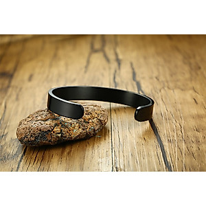 MEALGUET Stainless Steel Cuff Medical Alert ID Bracelet Open Metal Custom Medic Identification Cuffs Bangle for Men Women,7.7-8 Inches,Black Ion Plated