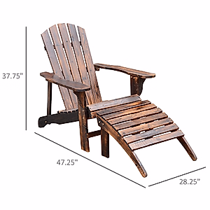 Outsunny Wooden Adirondack Chair with Ottoman,Outdoor Fire Pit Chair,Patio Lounge Chair Supports Up to 330 Lbs, Rustic Brown