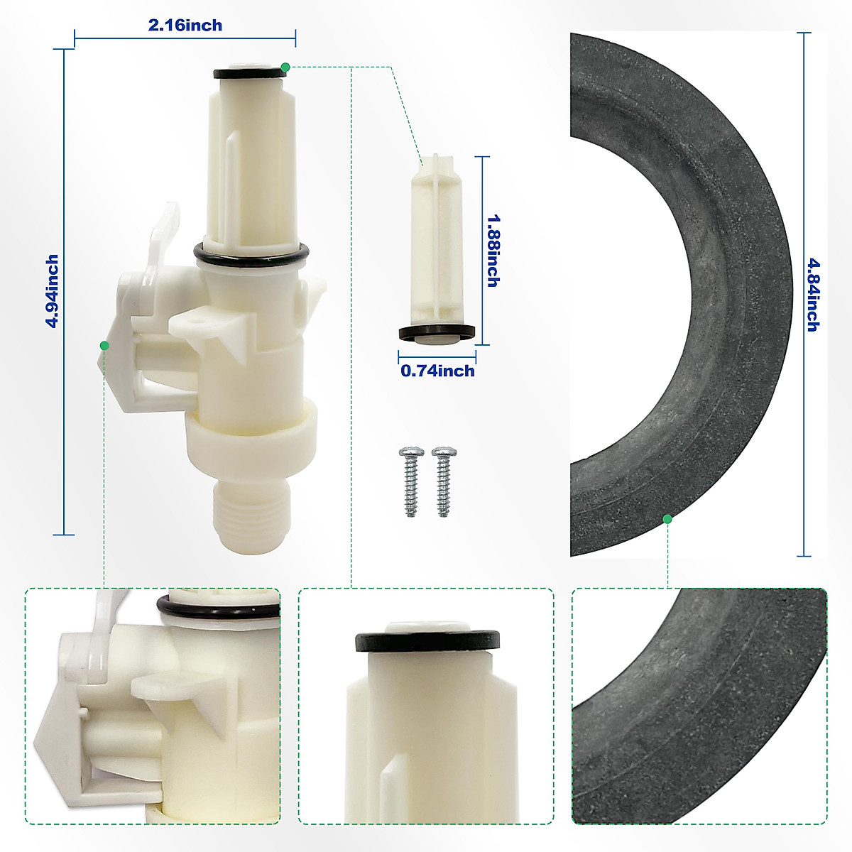 13168 Upgraded RV Toilet Water Valve Kit, Compatible with Thetford Aqua Magic IV Toilets High and Low Models