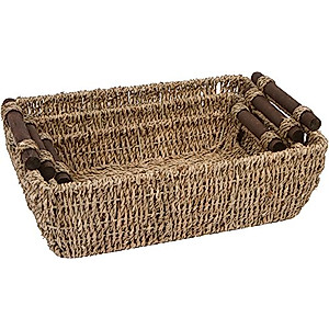 Seagrass & Wood Handled Baskets by Trademark Innovations (Set of 3)